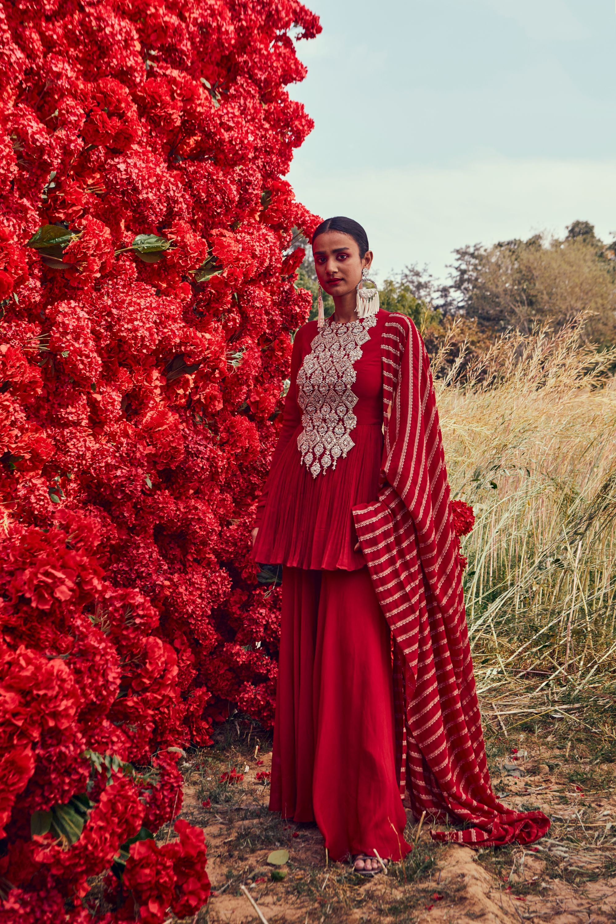 Red Nejma Peplum Set – Bhumika Sharma