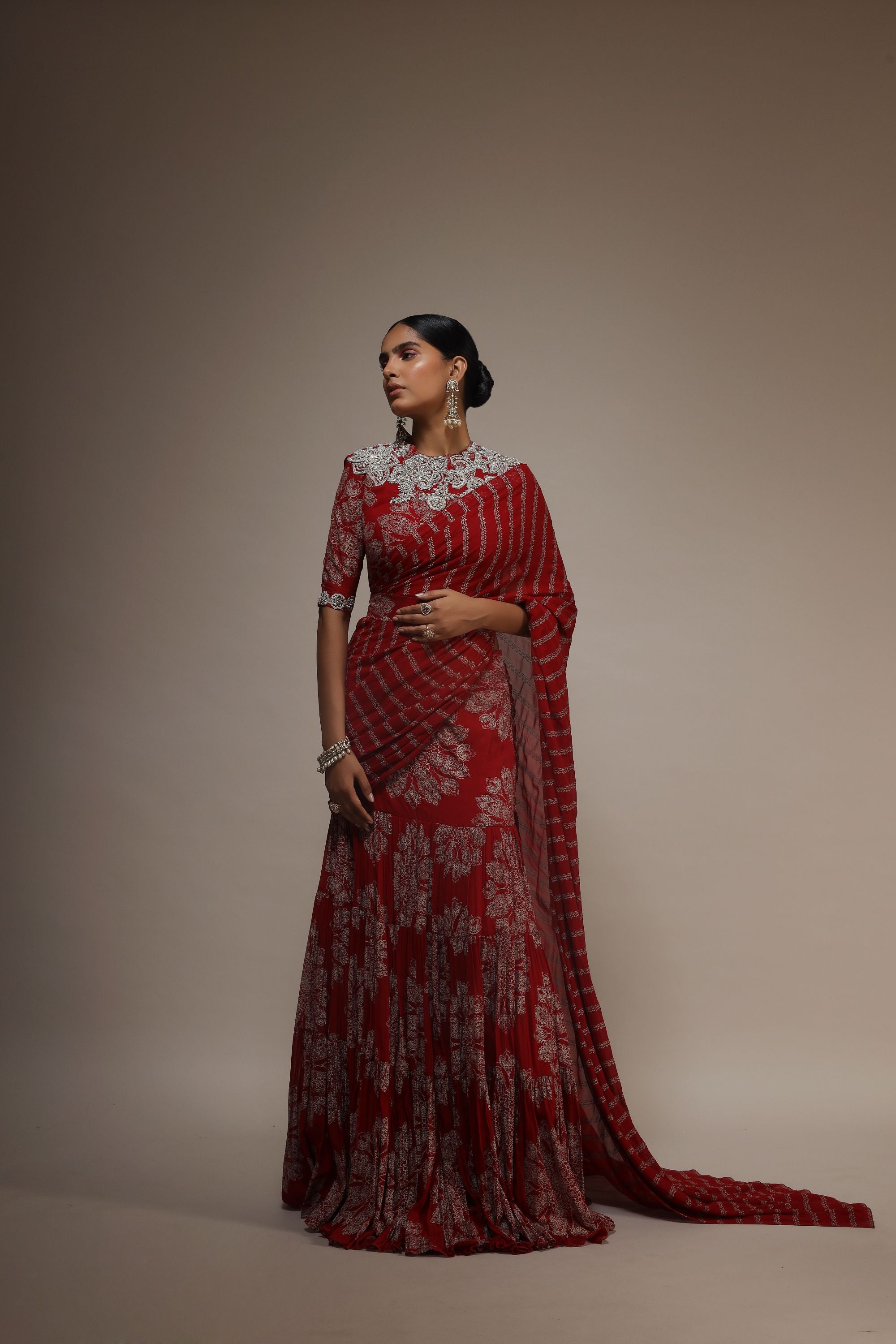 Red Tara Nurekha Pre-Stitched Saree – Bhumika Sharma