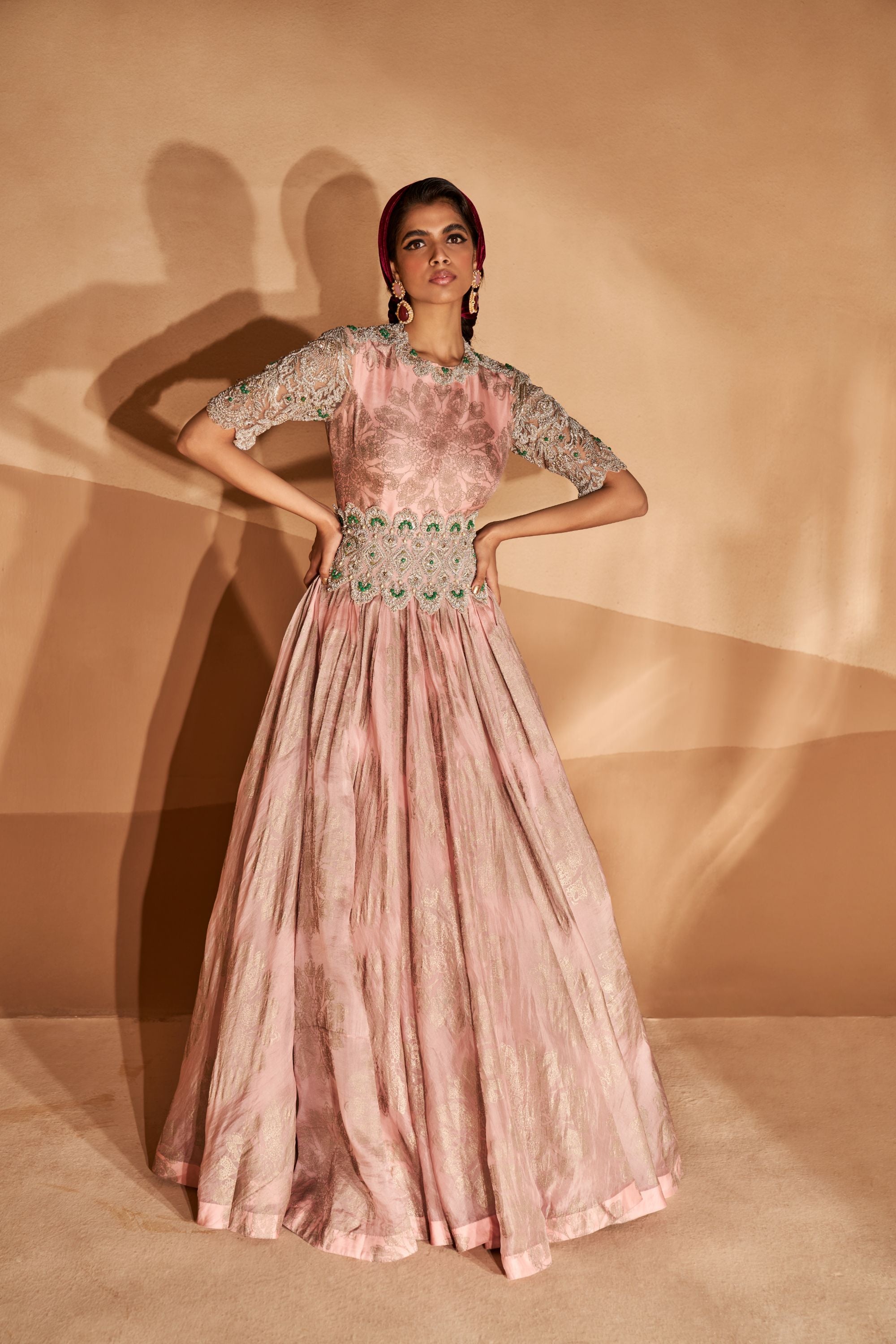 Blush Pink Tara Belted Anarkali Gown – Bhumika Sharma