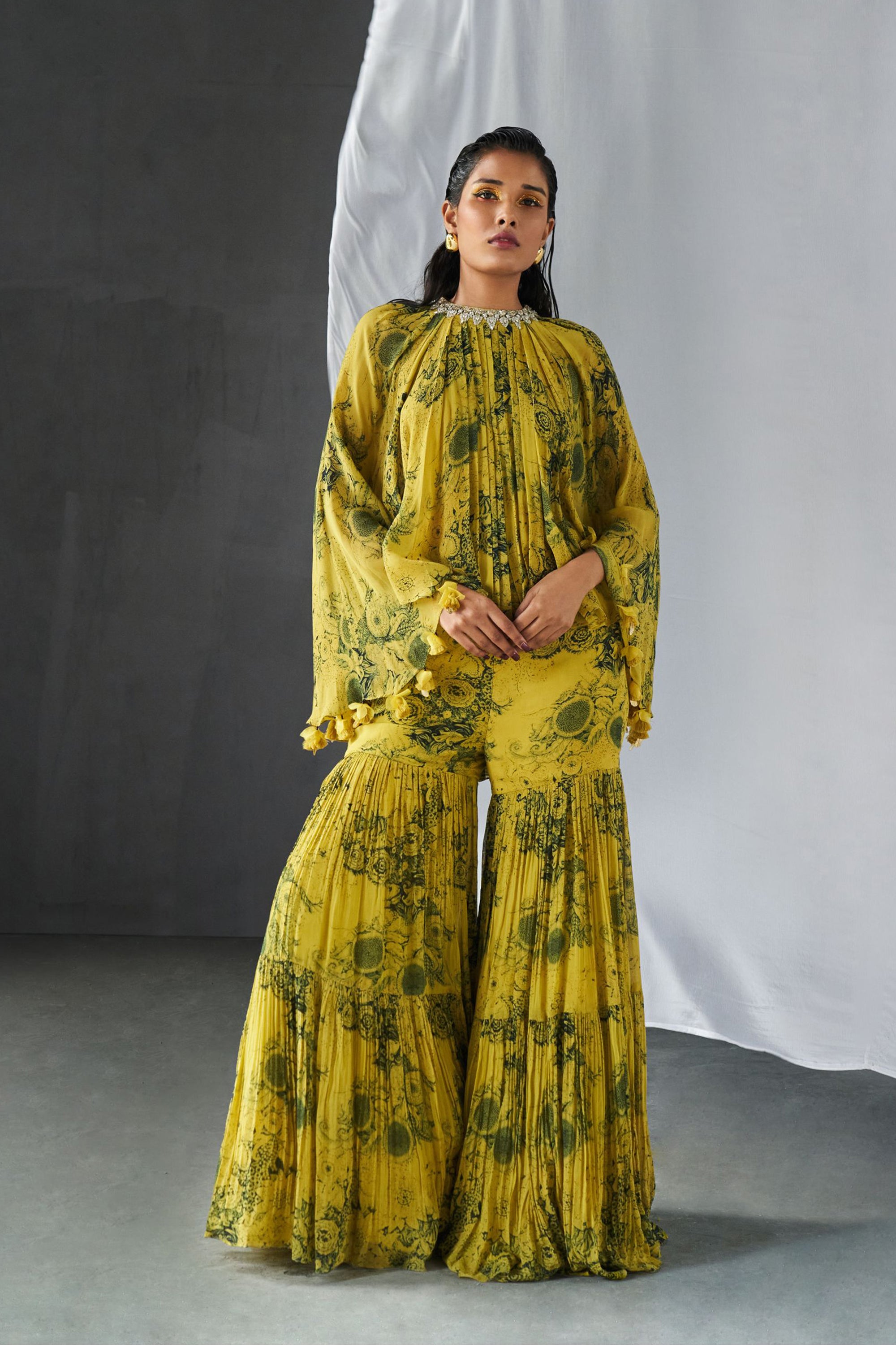 Mustard & Black Ponchu Garara Set – Bhumika Sharma
